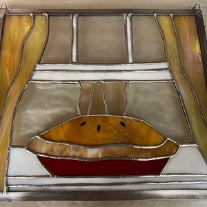 Pie on Windowsill Stained Glass Panel - Farmhouse Window Art (12" X 14 ...