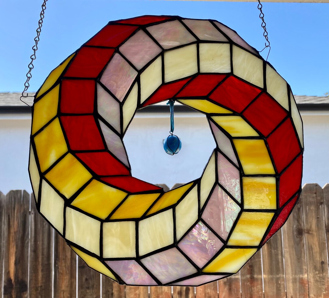 Iridescent Stained Glass Mobius Panel: Earth Marble Hanging Art - Etsy