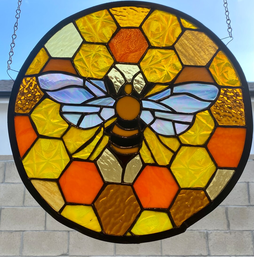 Bee & Hive Custom Handcrafted Stained Glass Panel 14 - Etsy