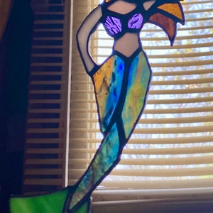 Mermaid Stained Glass Suncatcher Approx 7" X 2" Hanger and Chain ...