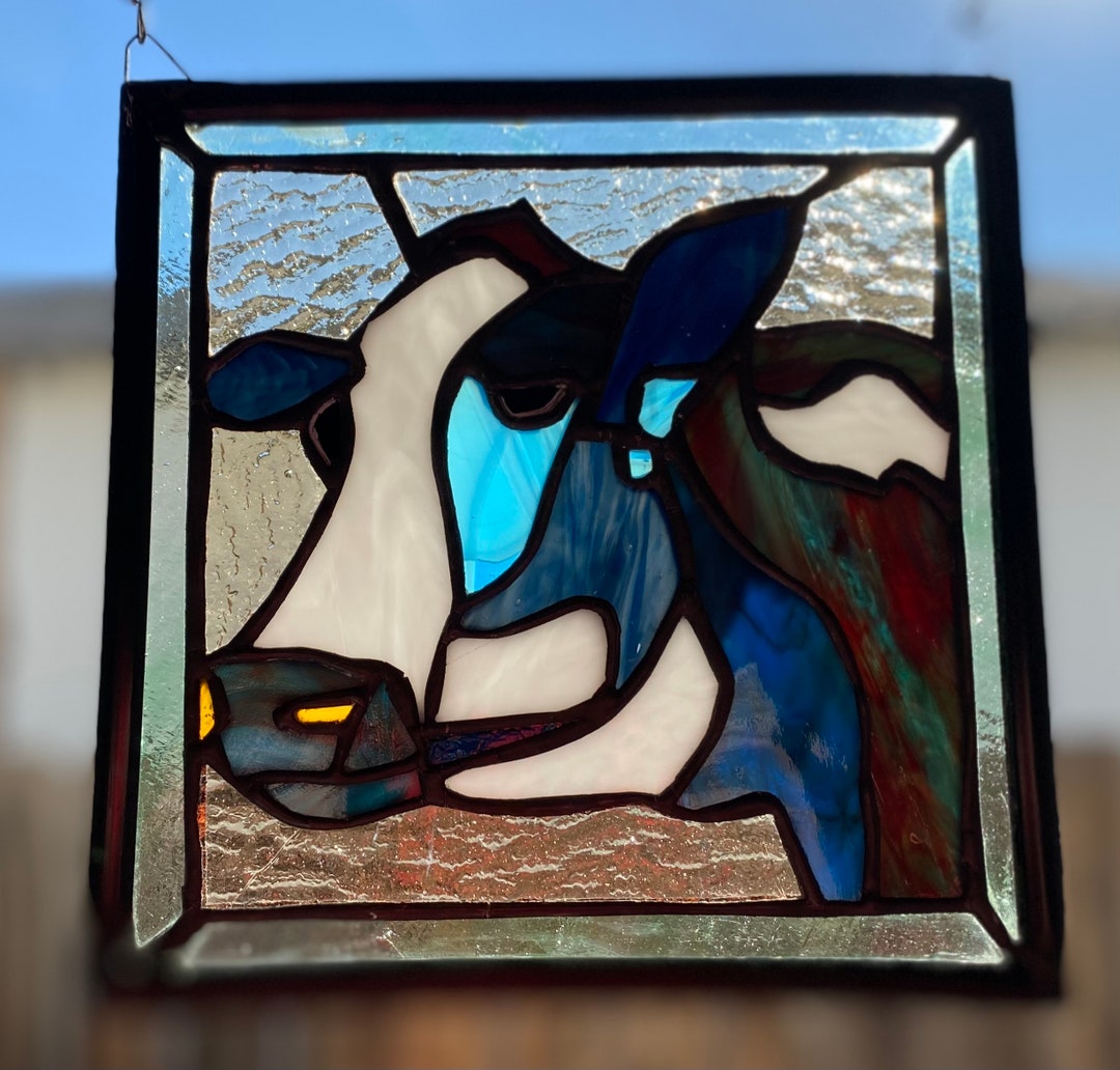 Cow Stained Glass Panel: 8" Abstract Art Window Hanging - Etsy