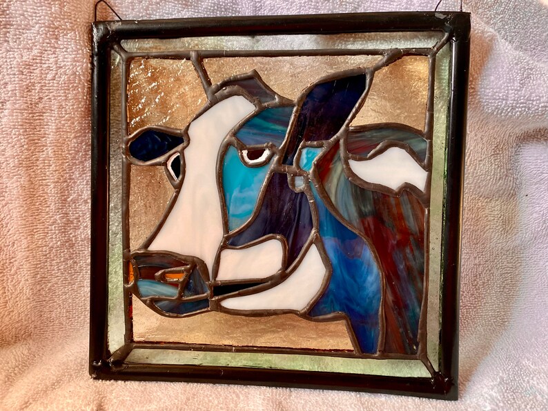 Cow Stained Glass Panel 8 X 8 Original Design From | Etsy