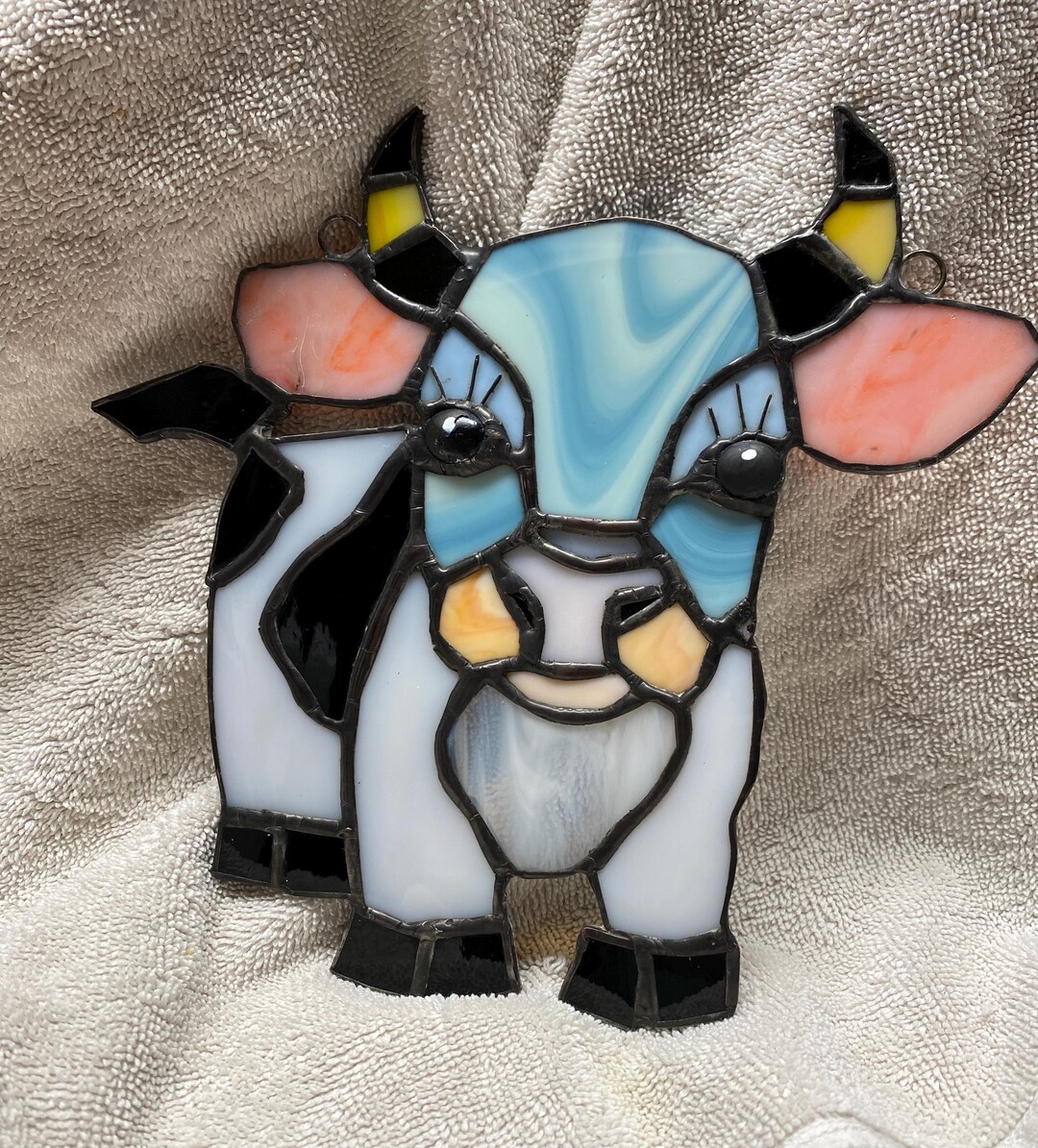 Cow Lovers-baby Bull Stained Glass Suncatcher. Approx 8”x8”. Chain ...