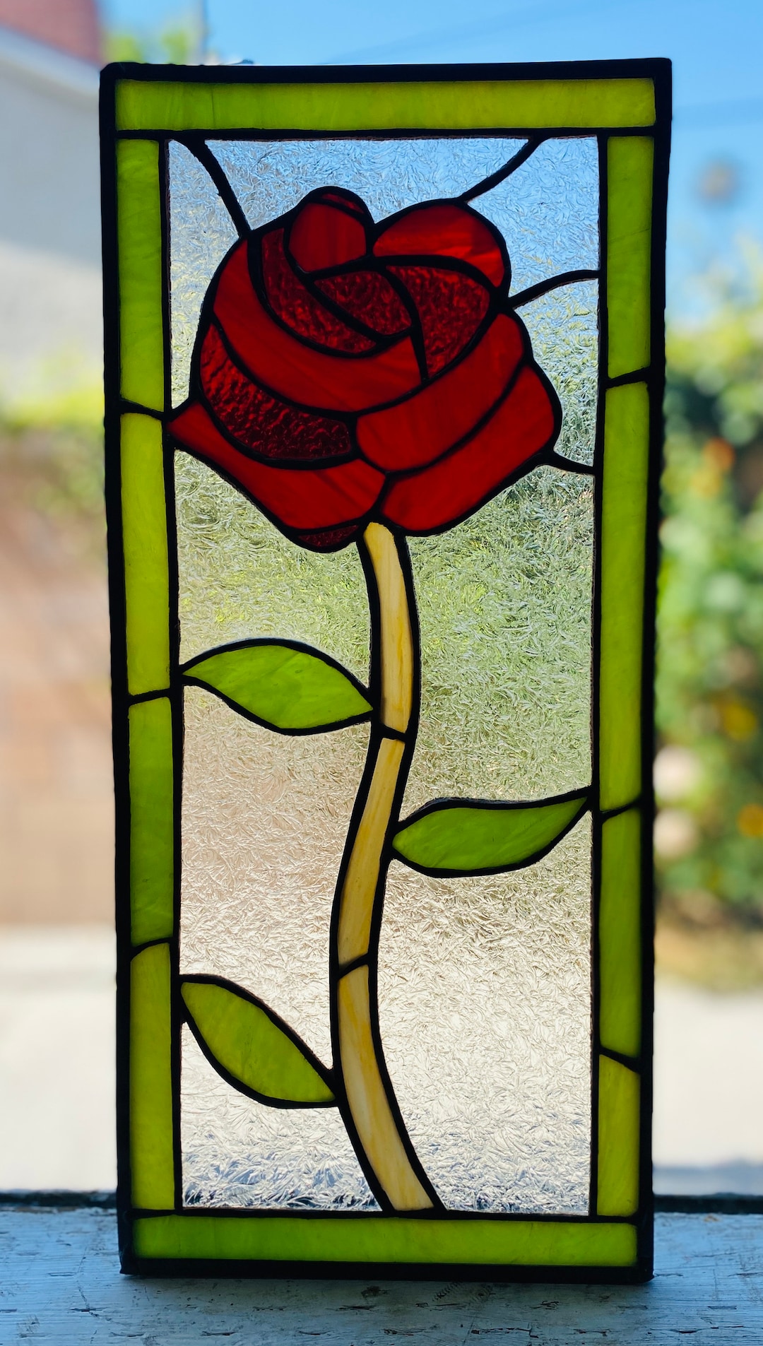 Cherry Red Rose Stained Glass Panel - Handmade Window Hanging - Etsy