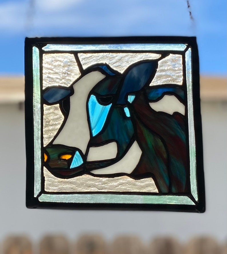 Cow Stained Glass Panel 8 X 8 Original Design From | Etsy
