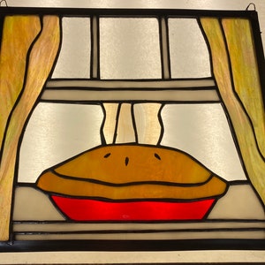 Pie on Windowsill Stained Glass Panel - Farmhouse Window Art (12" X 14 ...