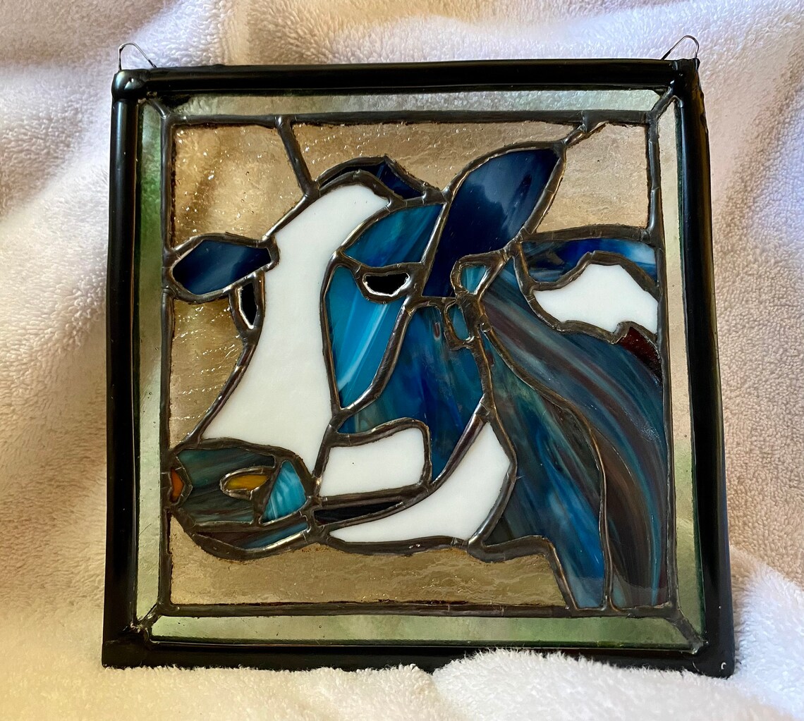 Cow Stained Glass Panel 8 X 8 Original Design From | Etsy