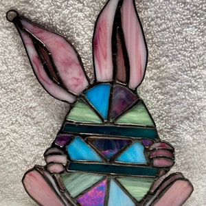 Easter Bunny Holds Painted Egg Stained Glass Suncacther-measures 5x8 35 ...
