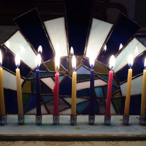 Hanukkah Menorah-custom-handcrafted Stained Glass- Large- 8 3/4 " High ...