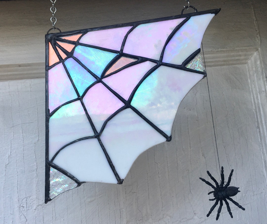 Stained Glass Spider Web Corner Panel: Iridescent Window Decor - Etsy