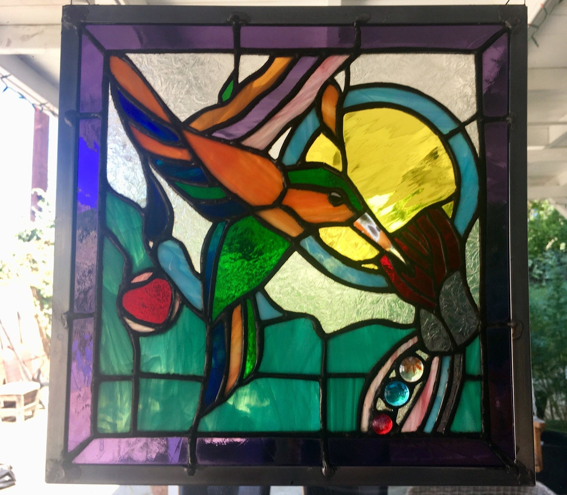 Hummingbird Stained Glass Panel 12 Square 1/2 Zinc - Etsy
