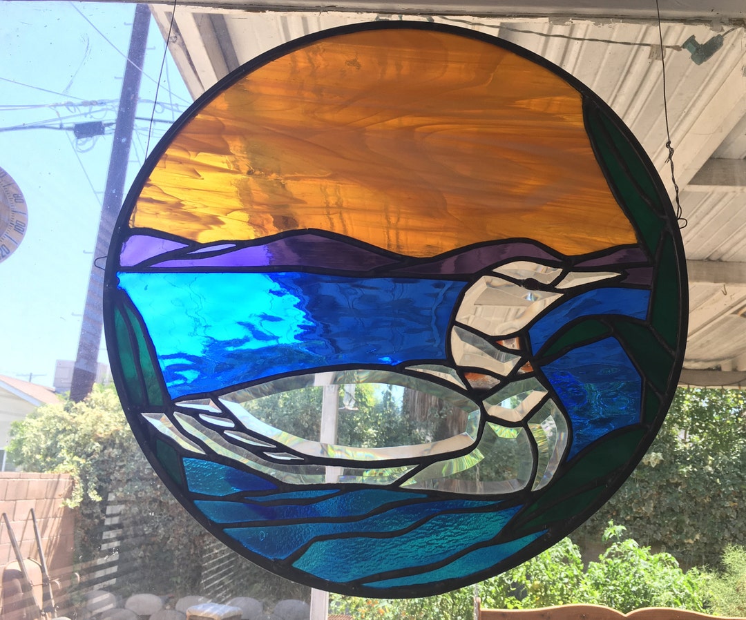 Loon at Sunset-stained Glass Beveled - 15" Diam. Zinc Framed - FREE ...