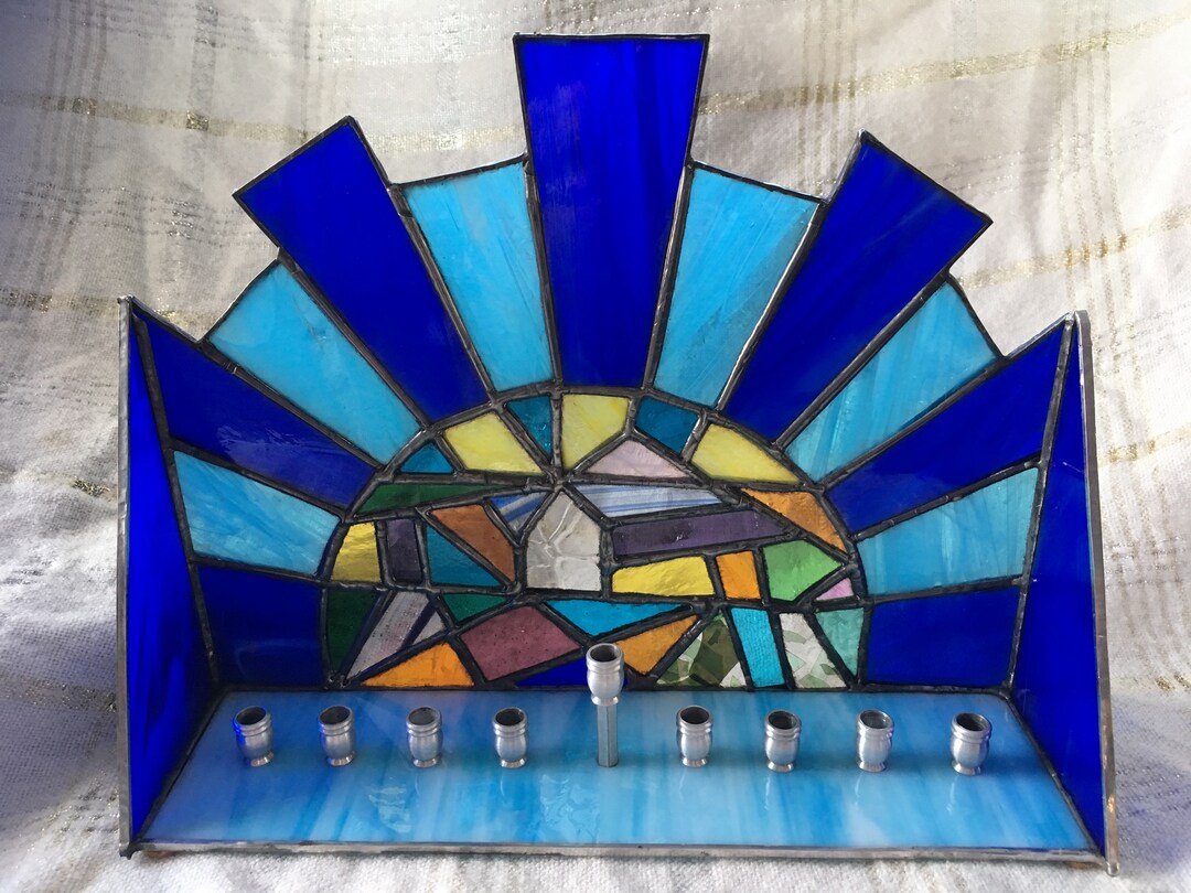 Hanukkah Menorah-custom-handcrafted Stained Glass- Large- 8 3/4 " High ...