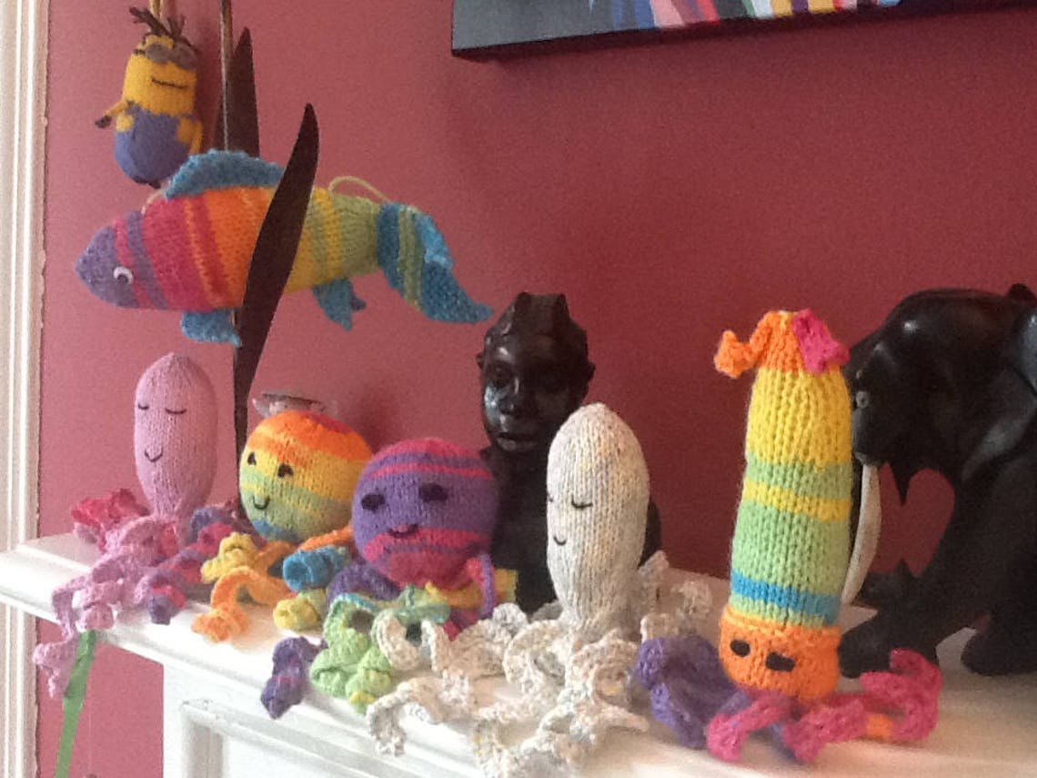 Squishy Squid Hand Knitted in Rainbow Acrylic Yarn. Soft and Cuddly ...