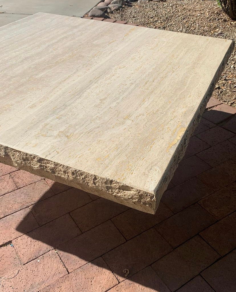 70's Post Modern Square Live-edge Square Travertine Cocktail Coffee ...