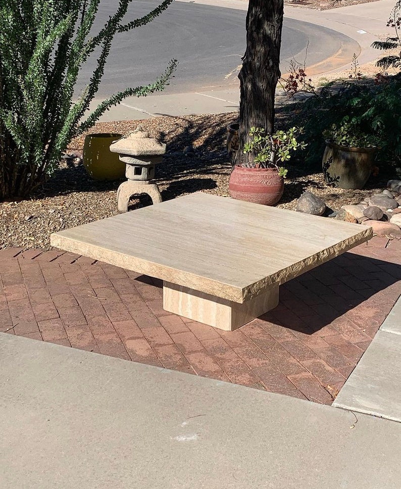 70's Post Modern Square Live-edge Square Travertine Cocktail Coffee ...