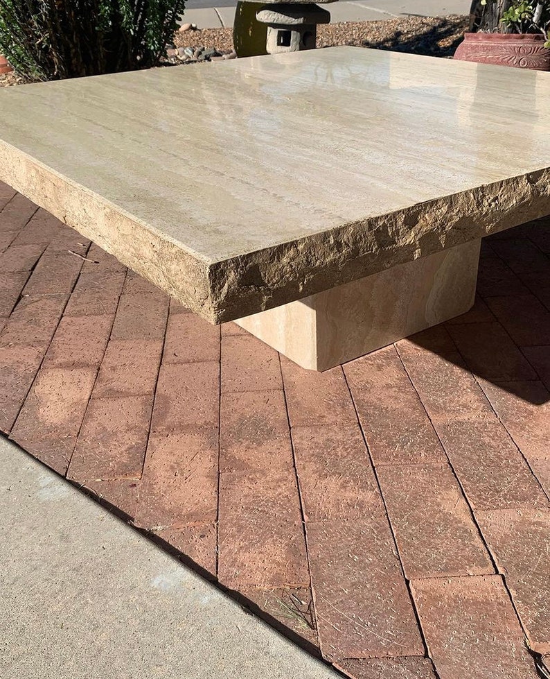 70's Post Modern Square Live-edge Square Travertine Cocktail Coffee ...