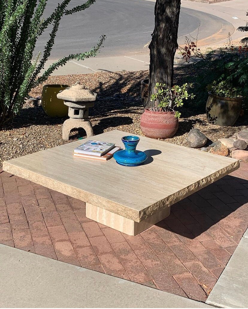 70's Post Modern Square Live-edge Square Travertine Cocktail Coffee ...