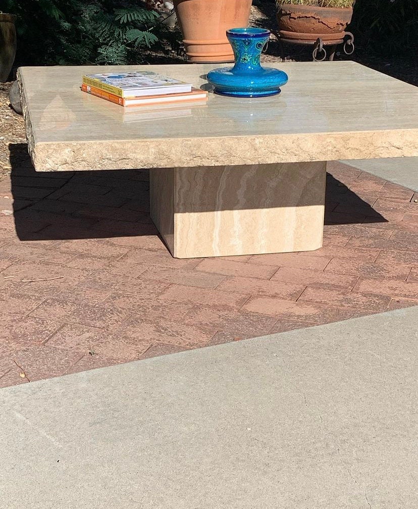 70's Post Modern Square Live-edge Square Travertine Cocktail Coffee ...