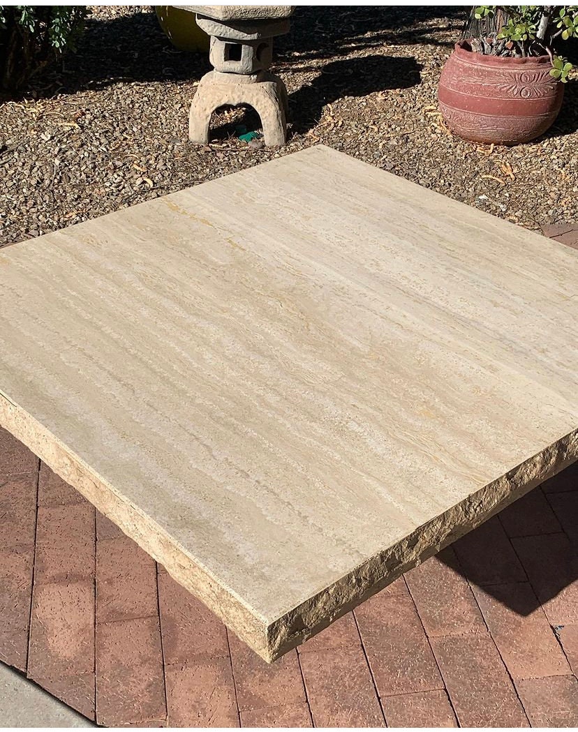 70's Post Modern Square Live-edge Square Travertine Cocktail Coffee ...