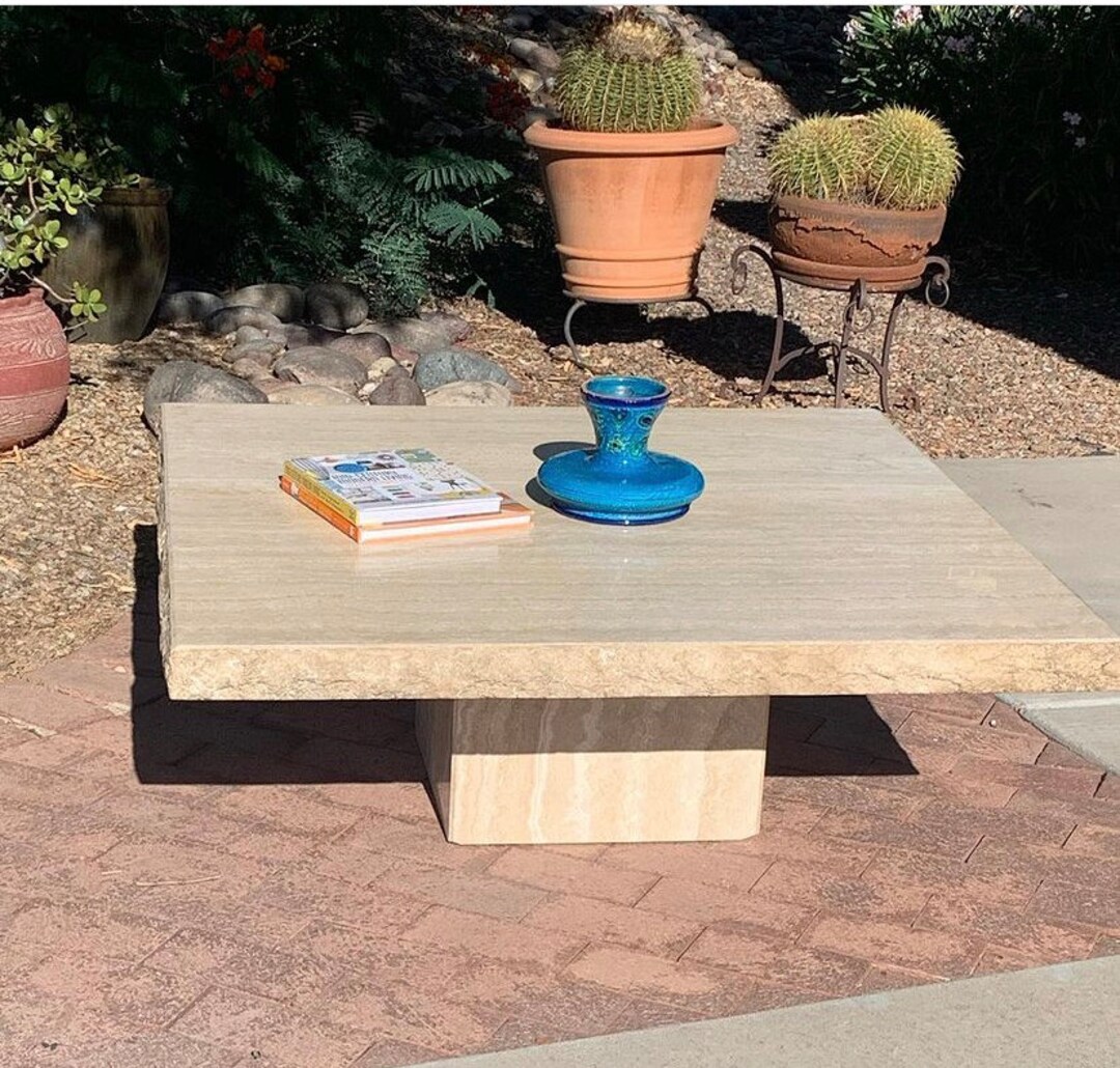 70's Post Modern Square Live-edge Square Travertine Cocktail Coffee ...