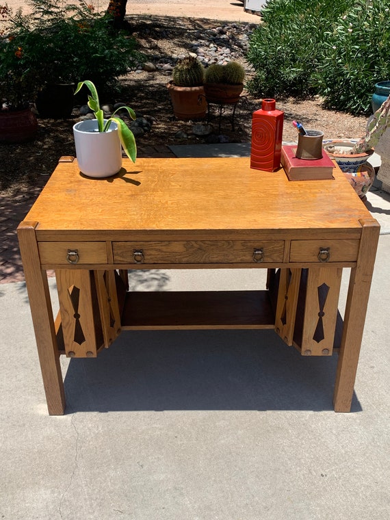 Vintage antique Arts Crafts Early American Oak Mission Desk by Bourn Hadley Co. Circa 1900s Etsy