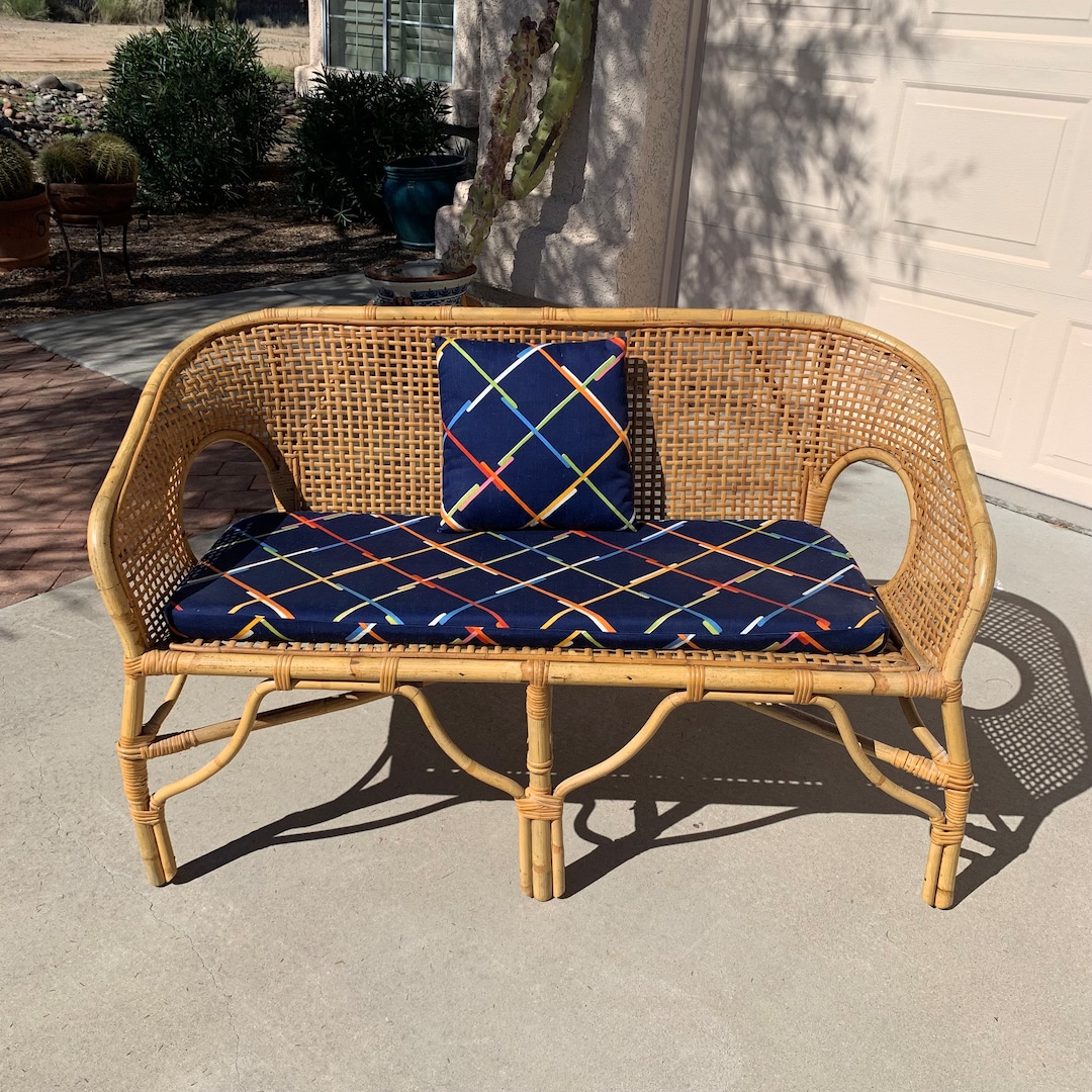 Vintage Boho Rattan Wicker Bench Lounge Sofa Retro Patio Settee ...