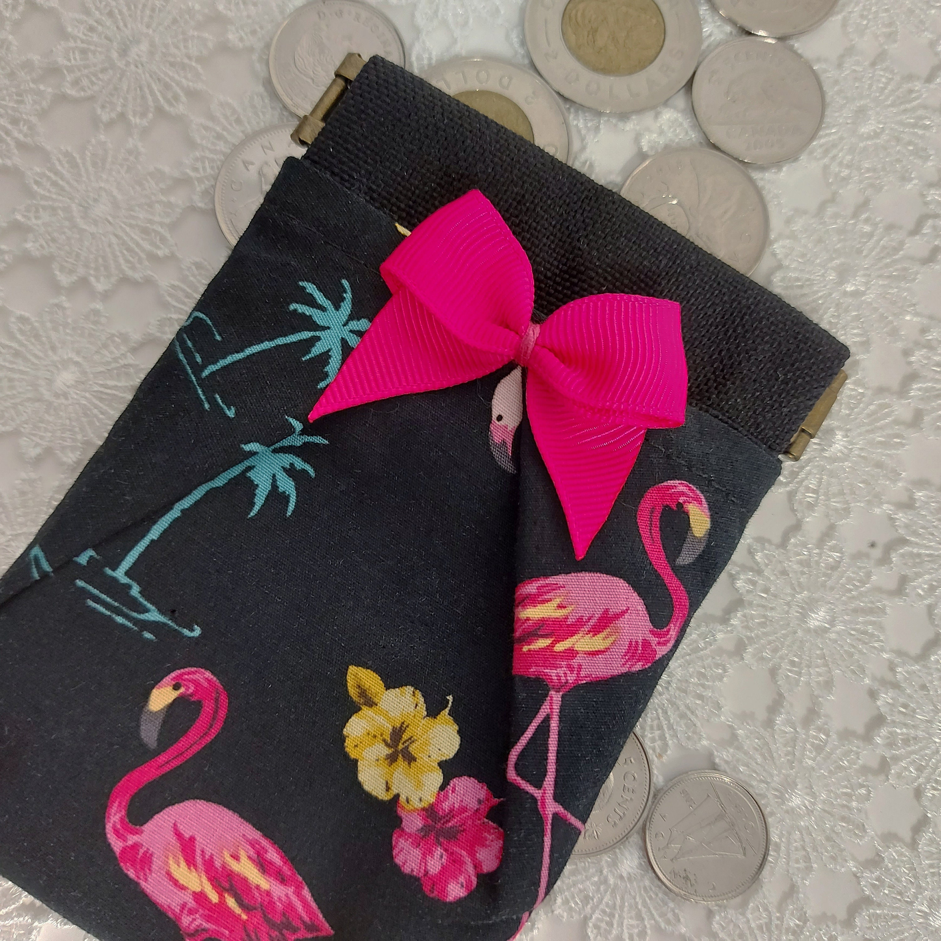 Black and pink flamingo palm trees coin purse by Loli. Pink | Etsy