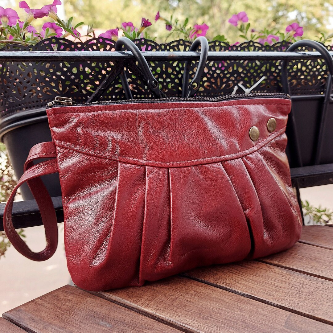 Red Lamb Leather Pouch With Handle by Loli. Wedding Handbag - Etsy