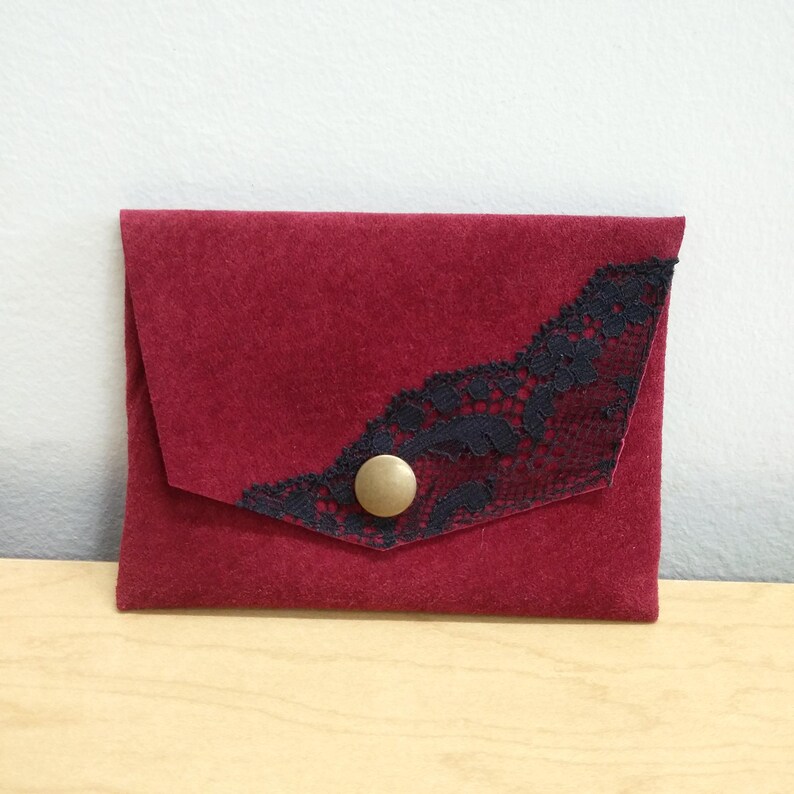 Tiny Suede and Lace Wallet. Possibility to Put 6-15 Cards or More ...