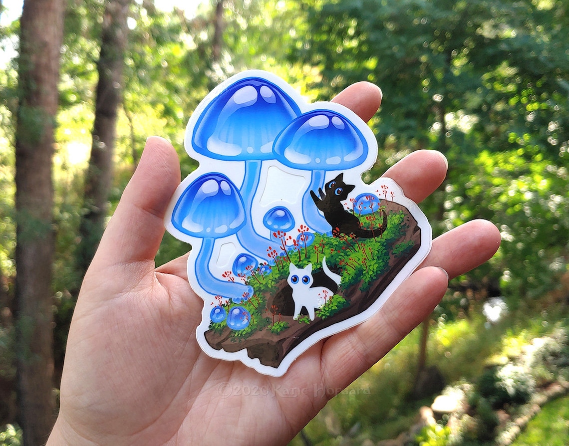 Jumbo Blue Mushroom Cats Sticker | Etsy