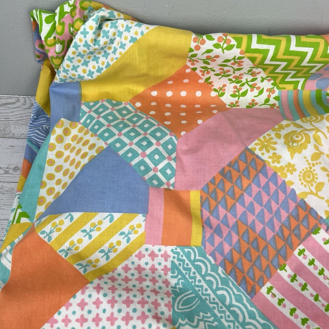 Vintage Mohawk 70s/80s Twin Sized Fitted Sheet Fun Patchwork Print ...
