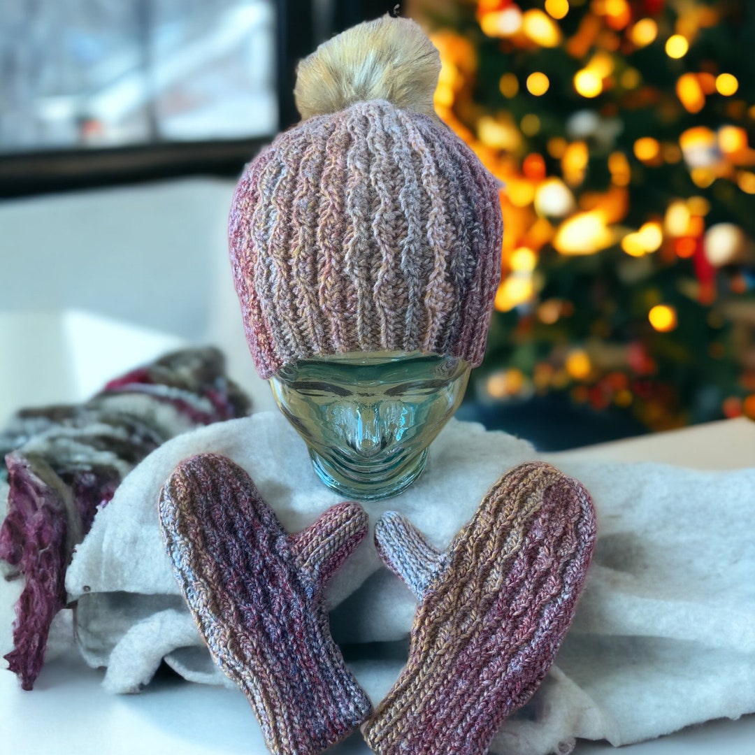 Rustic Hat and Mittens Set - Etsy