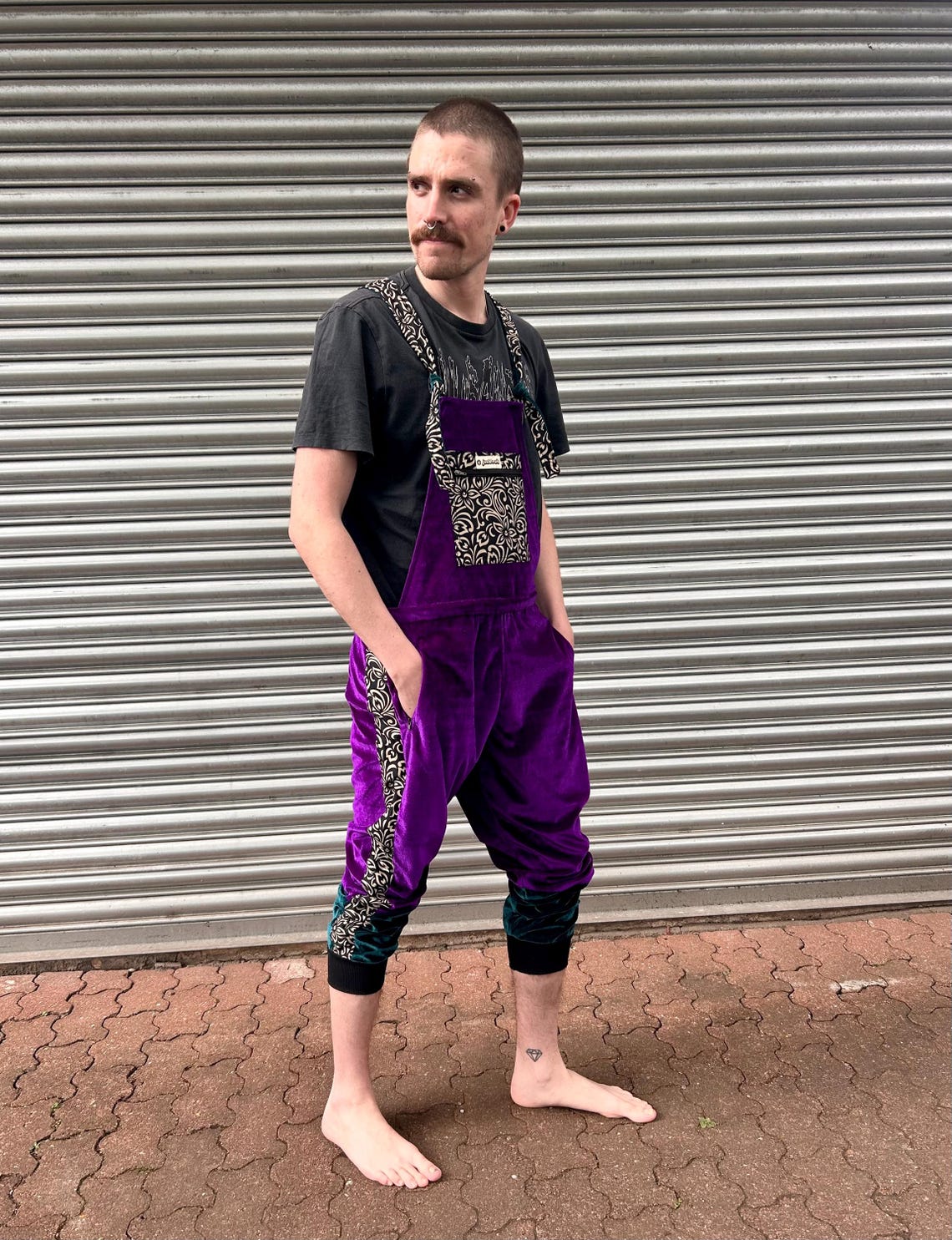 JACKFRUIT Velvet Dungarees - 80s Fresh Prince Adult Overalls 90s Aztec ...