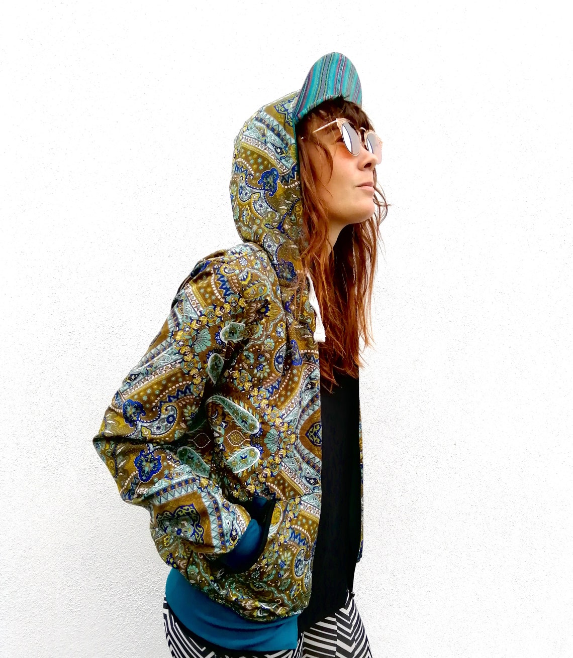 JACKFRUIT Hula Hoodie - Paisley Green - Unisex - 90s Aztec Hippy ...