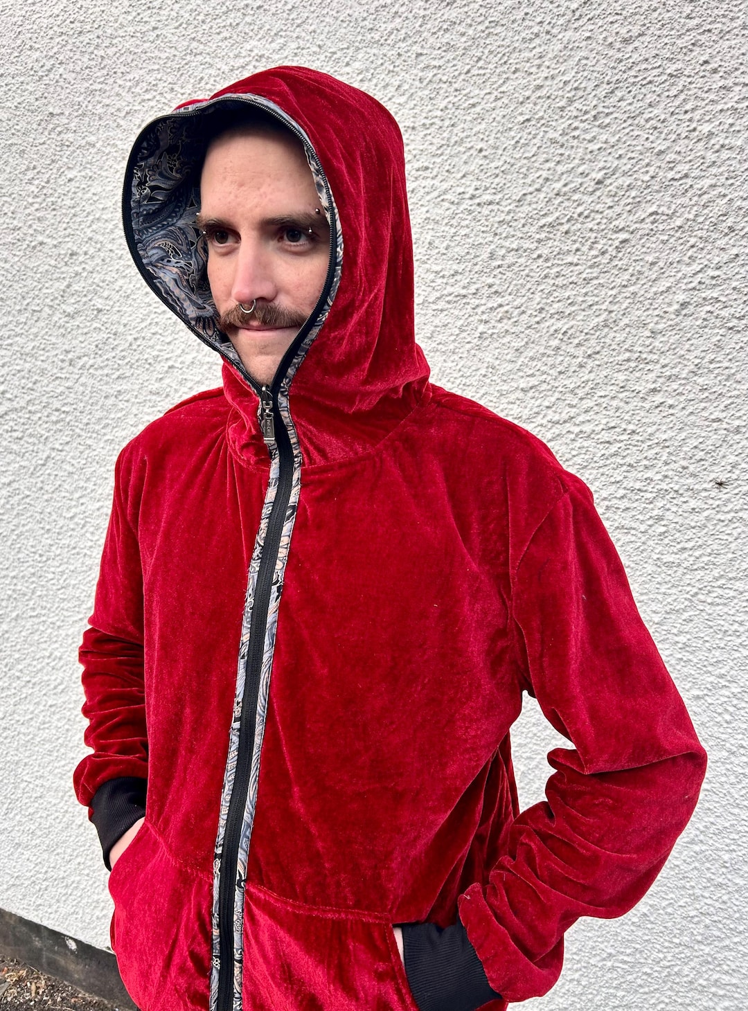 JACKFRUIT Reversible Velvet Shell Suit Hoodie - Red - Unisex- Bohemian ...