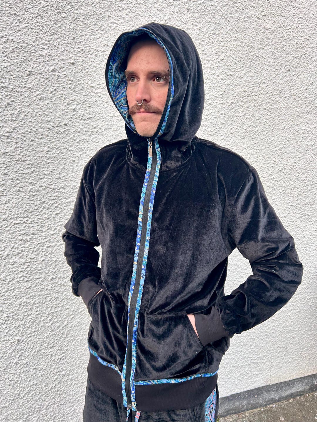JACKFRUIT Reversible Velvet Shell Suit Hoodie - Black - Unisex Bohemian ...