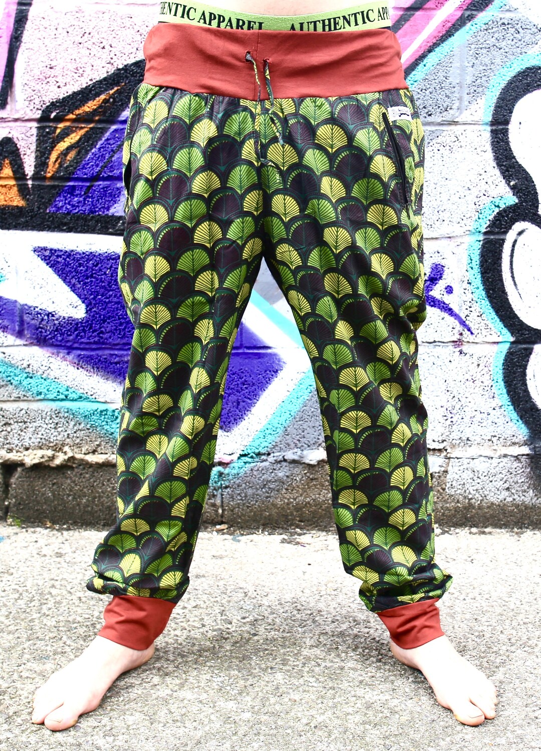 JACKFRUIT Papaya Pants - Green Leaf - Boho Mens Festival Clothing Japan ...