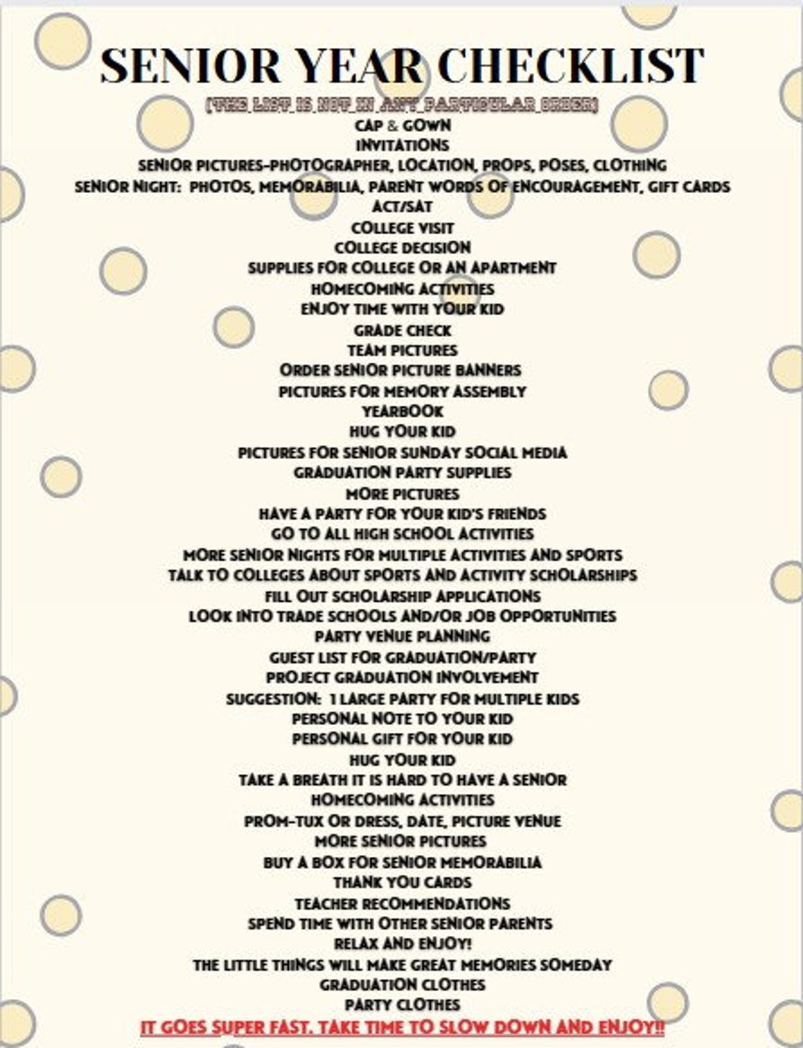 Parents' Senior Year Checklist - Etsy