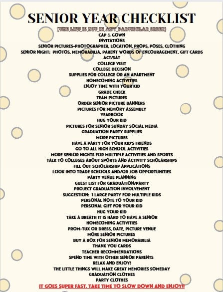 Parents' Senior Year Checklist - Etsy