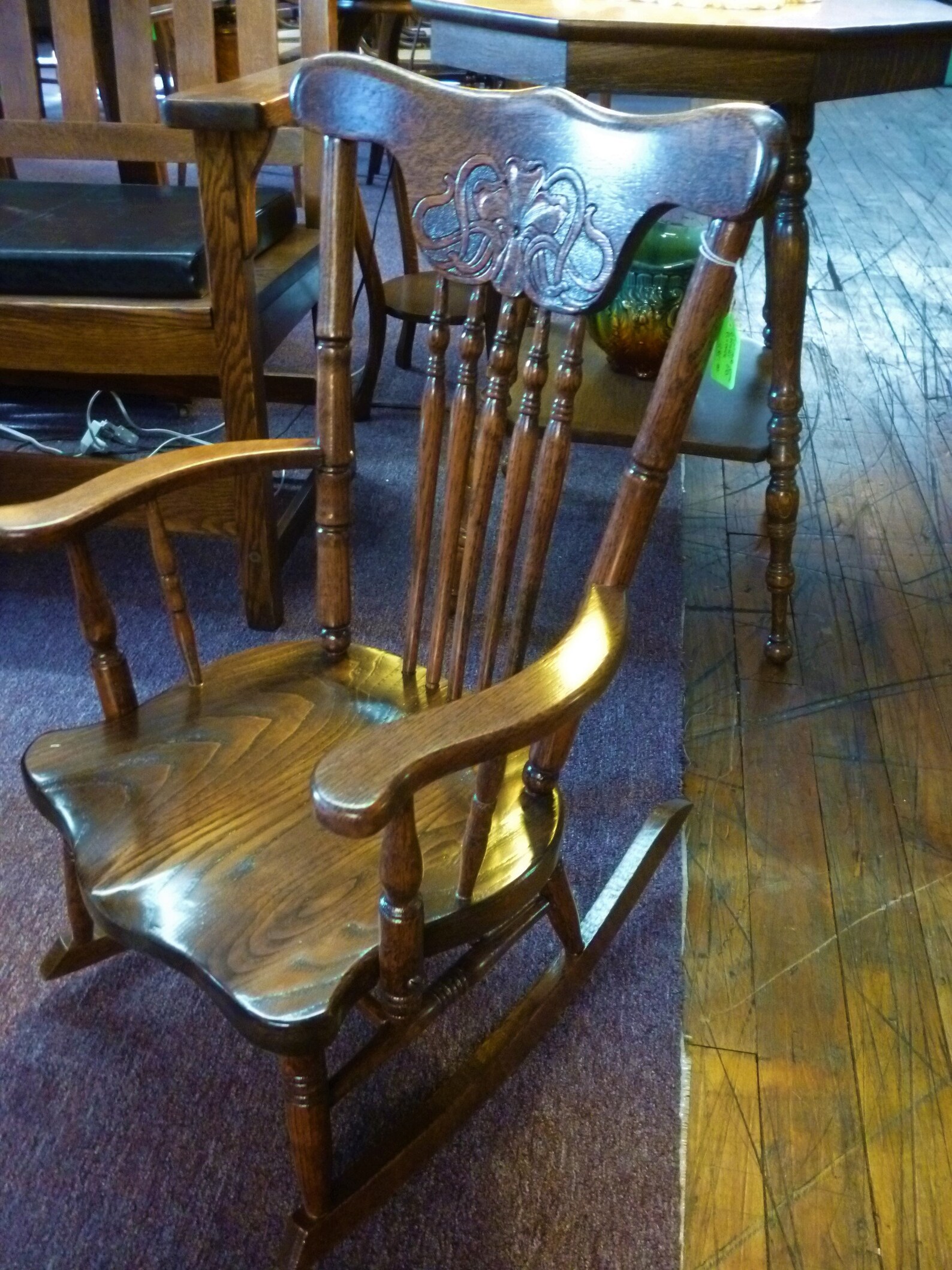 Antique Oak Rocking Chair Childs Pressed Back Solid Seat 1895 to 1900's ...