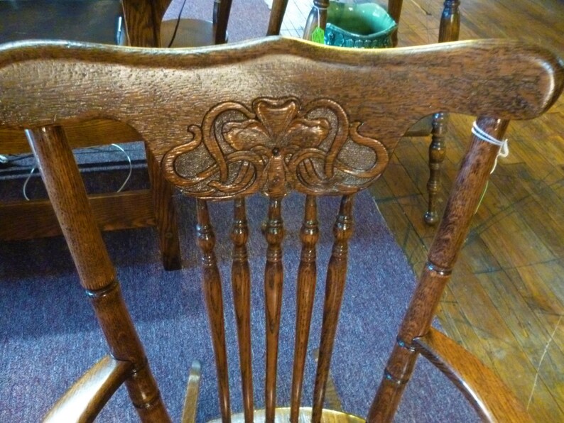 Antique Oak Rocking Chair Childs Pressed Back Solid Seat 1895 to 1900's ...