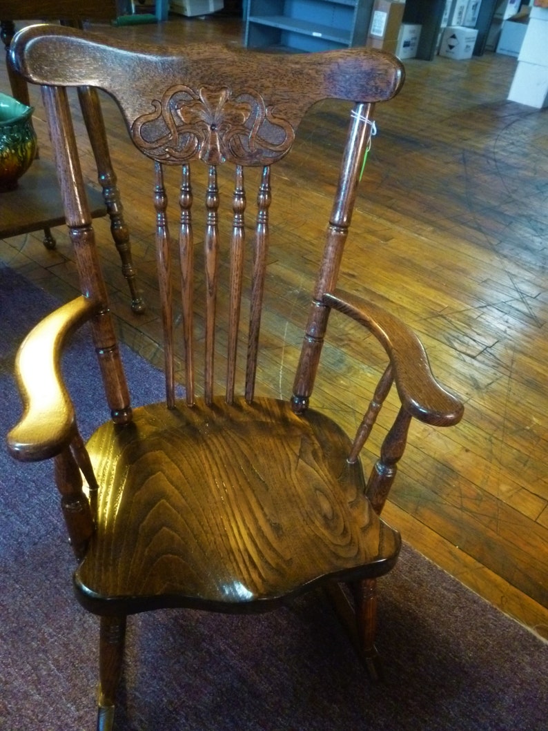 Antique Oak Rocking Chair Childs Pressed Back Solid Seat 1895 to 1900's ...