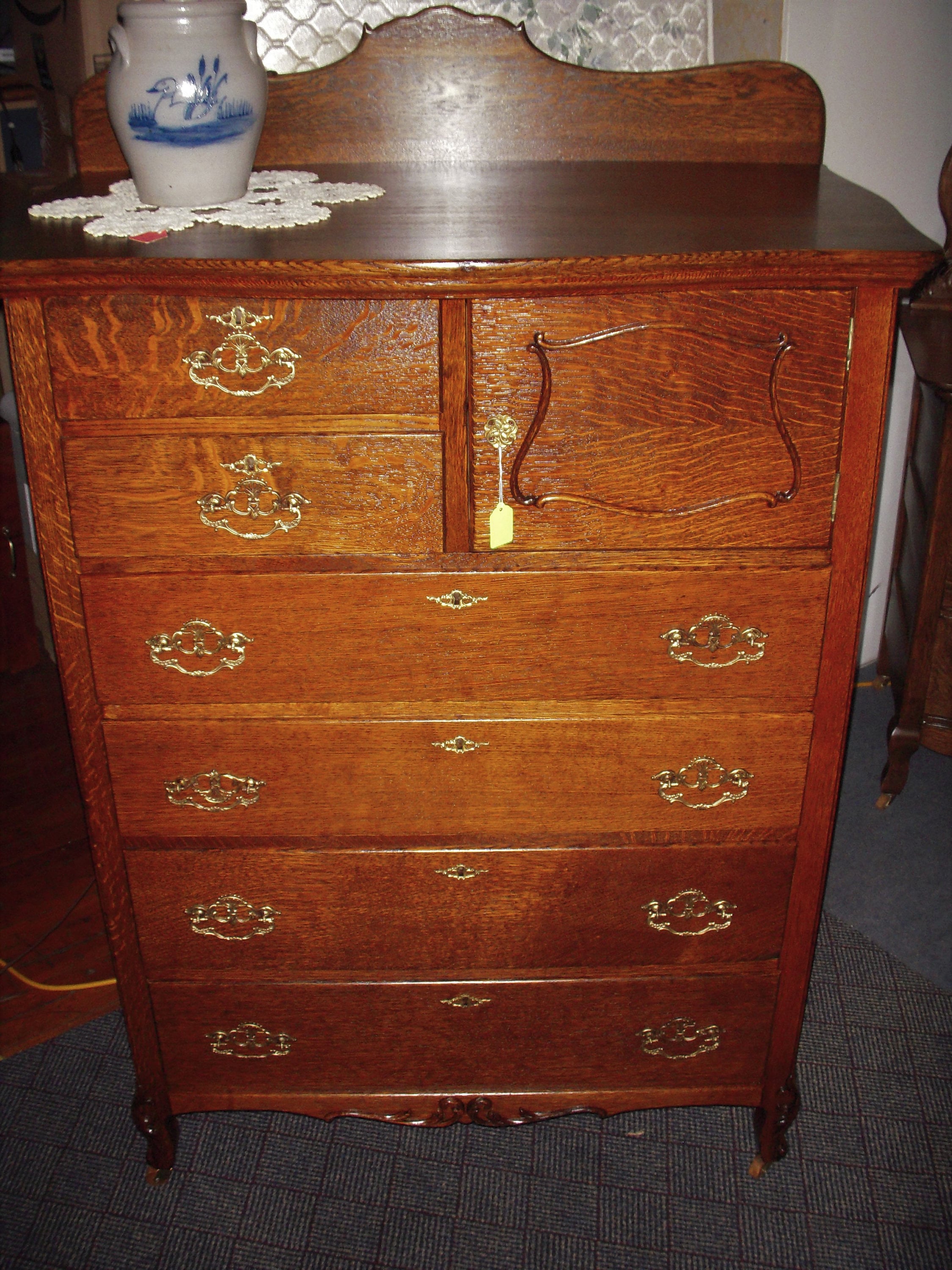 Antique Oak Highboy Dresser 6 Drawer & Hatbox 1900's Refinished Buyer ...