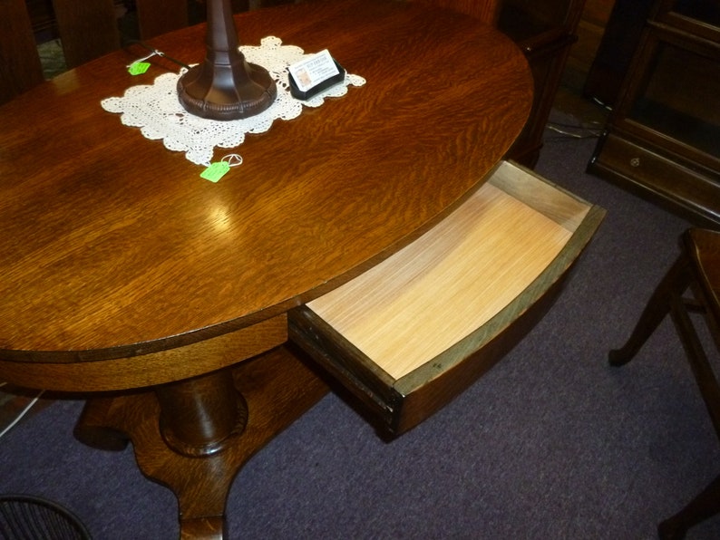 Antique Oak Library Table Desk W/ Drawer Refinished 1900's Oval Top ...
