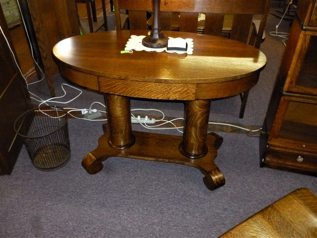 Antique Oak Library Table Desk W/ Drawer Refinished 1900's Oval Top ...