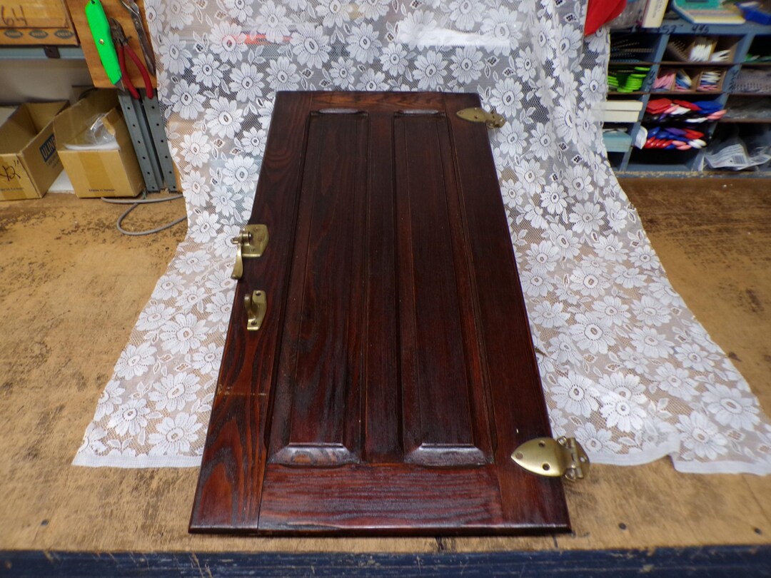 Antique Oak Ice Box Door Raised Panel 1900's Era Brass Hardware UPS ...