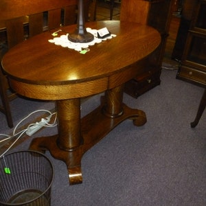 Antique Oak Library Table Desk W/ Drawer Refinished 1900's Oval Top ...