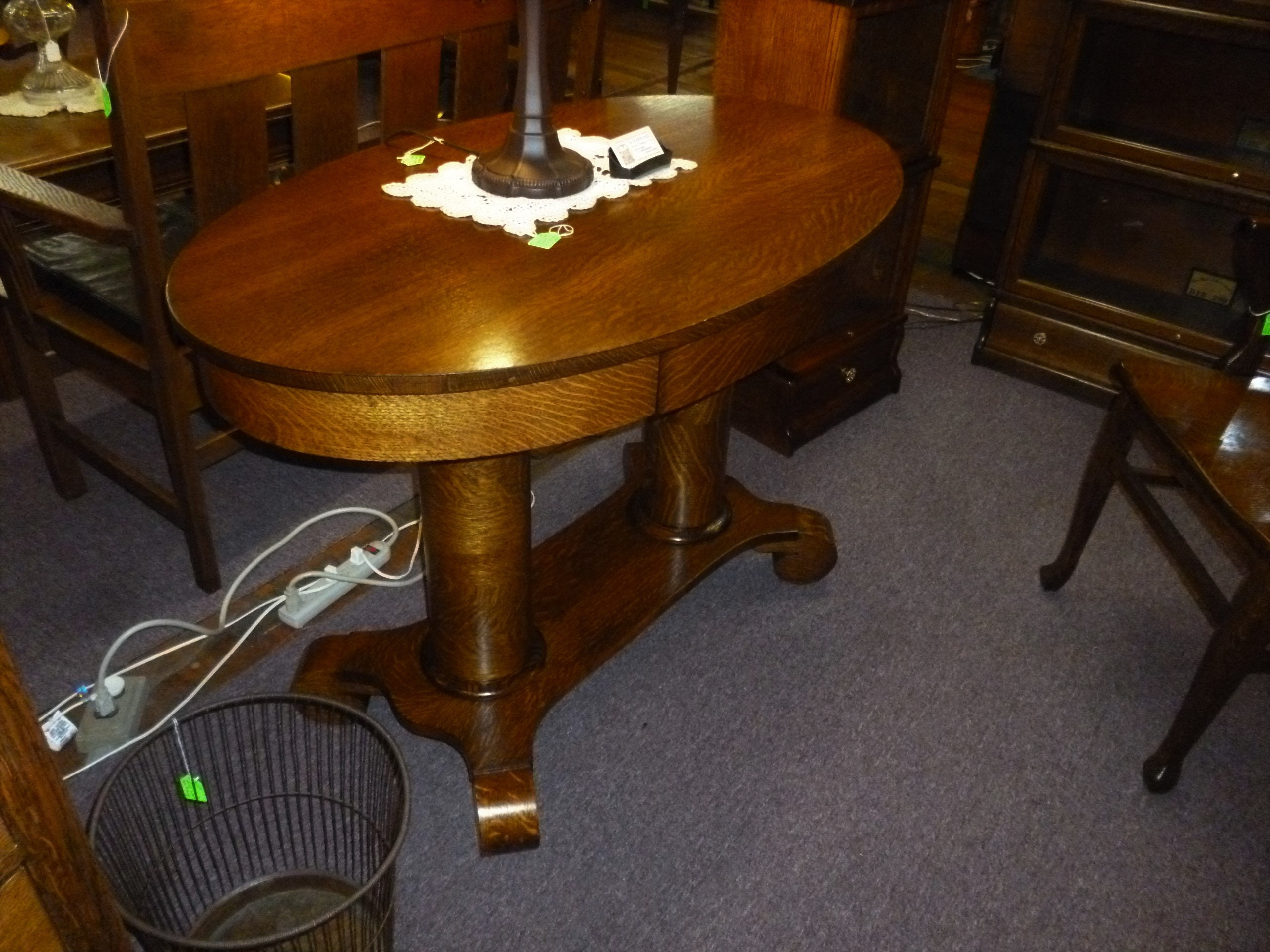 Antique Oak Library Table Desk W/ Drawer Refinished 1900's Oval Top ...