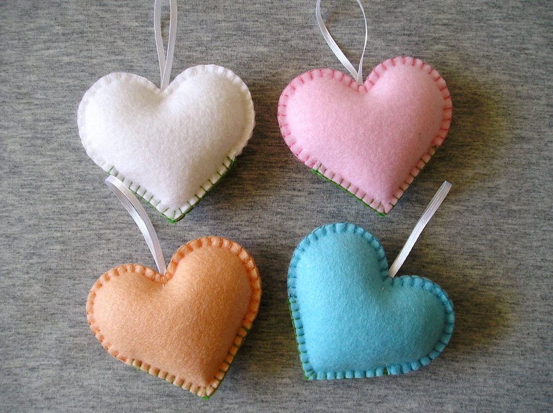 Flower Heart Felt Ornament Heart Decor Heart Embroidery Home | Etsy